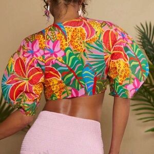 Rebellious Rose | Tops | Vcay Tropical Print Puff Sleeve Knot Front ...